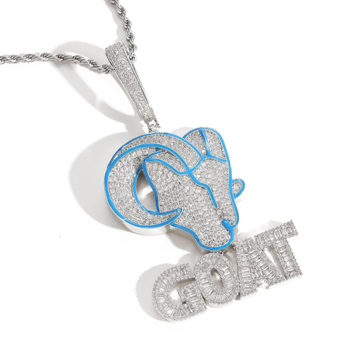 Iced Out Diamond Goat Head Pendant with G.O.A.T. Letters in Silver ...