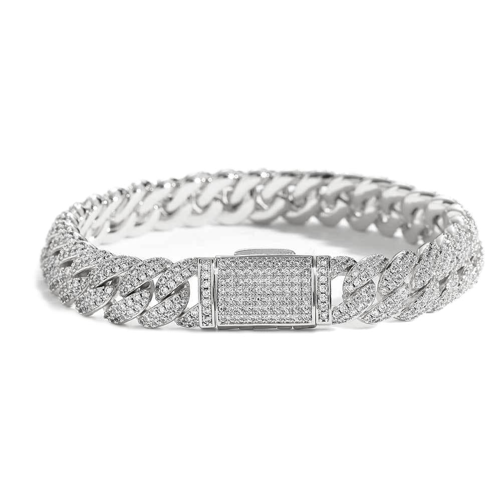 S925 Moissanite Diamond Cuban Link Bracelet in White Gold - 10mm